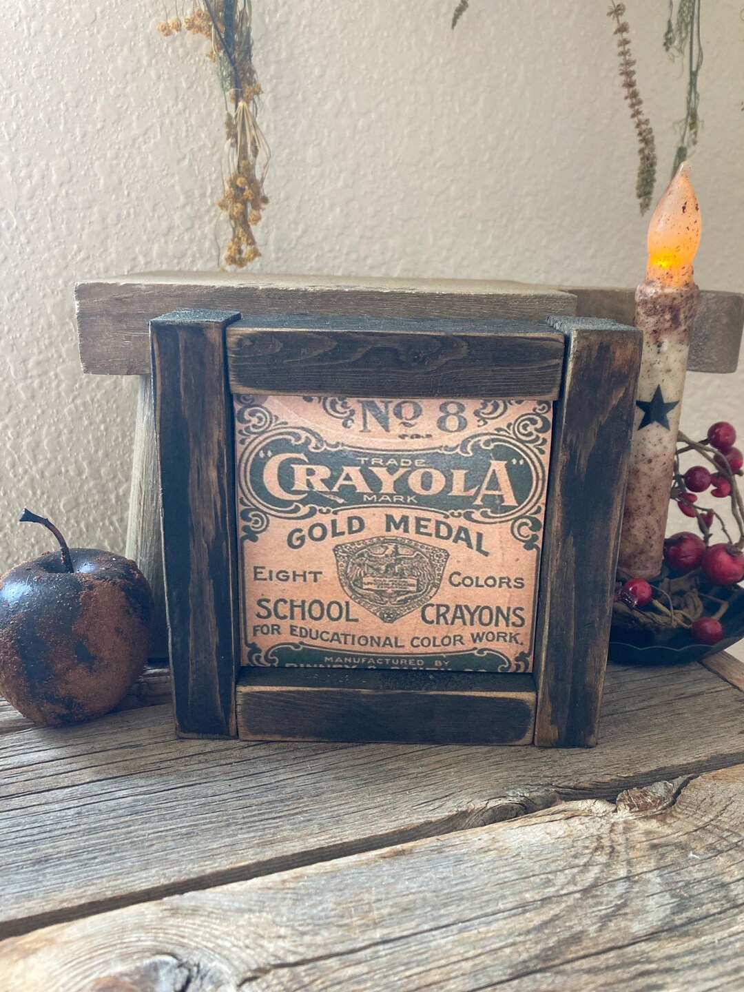 Primitive Crayola Crayon Sign Vintage Decor, Primitive Decor Rustic ...
