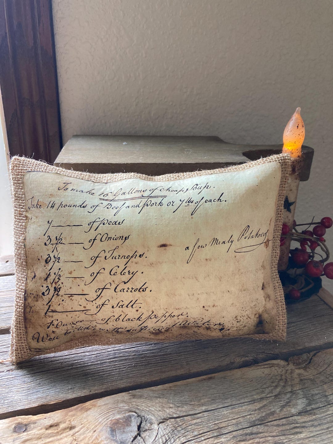 Primitive 1700s Recipe for Soup Pillow / Dough Bowl Filler Primitive ...