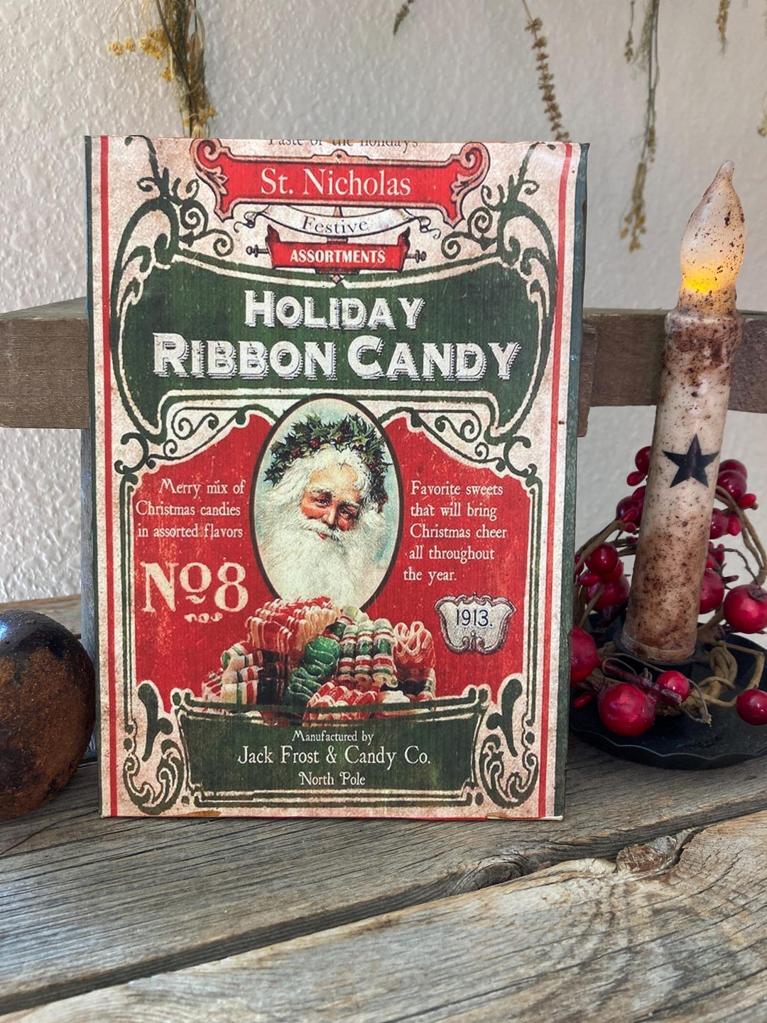 Primitive Christmas Vintage Santa / Primitive Winter Print on Canvas ...