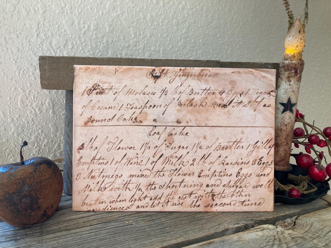Primitive Christmas 1700s Gingerbread Recipe Print on Canvas ...