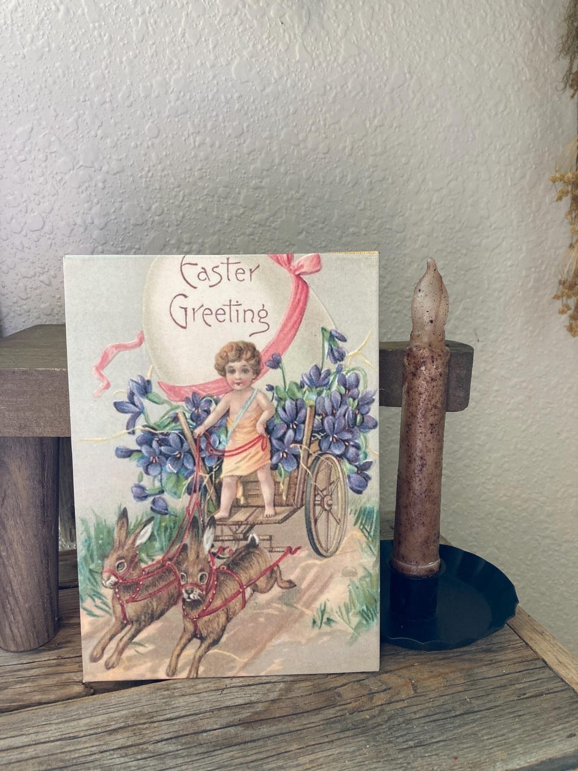 Primitive Easter Greeting Card Print on Canvas / Vintage Spring Decor ...