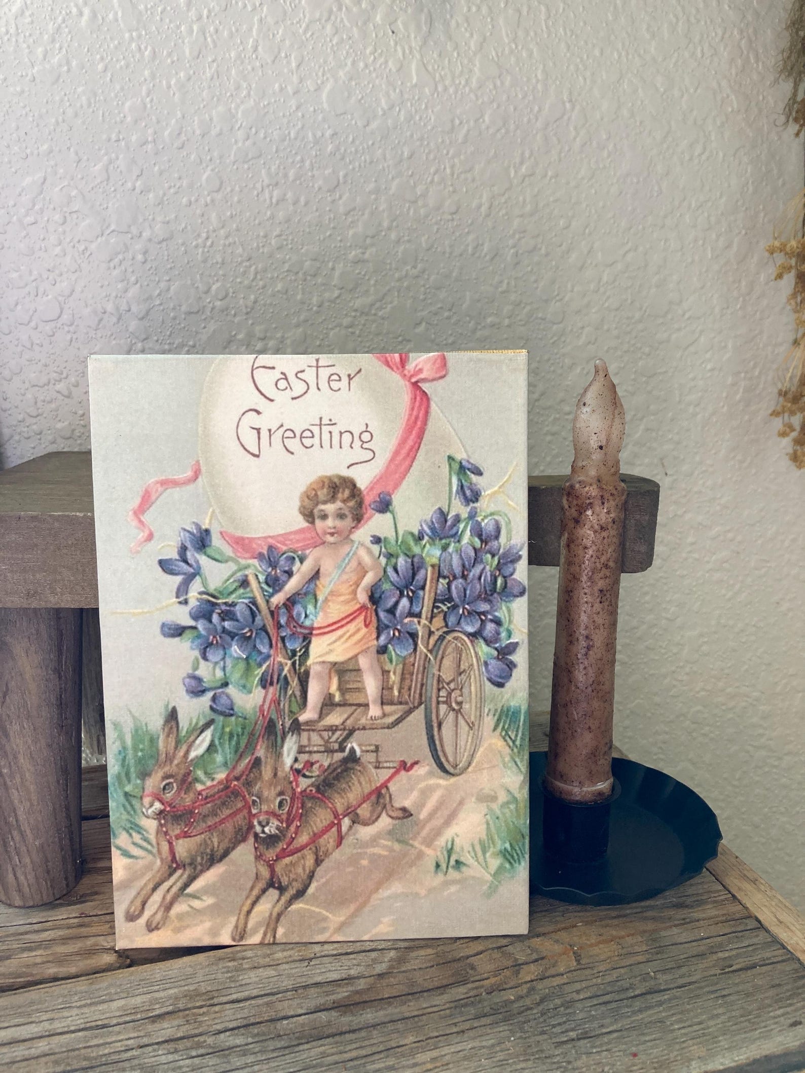 Primitive Easter Greeting Card Print on Canvas / Vintage Spring Decor ...
