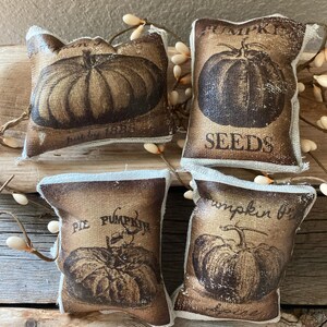 Primitive Fall Pumpkin Mini Pillows/ Grain Sacks/ Mini Primitive Fall ...