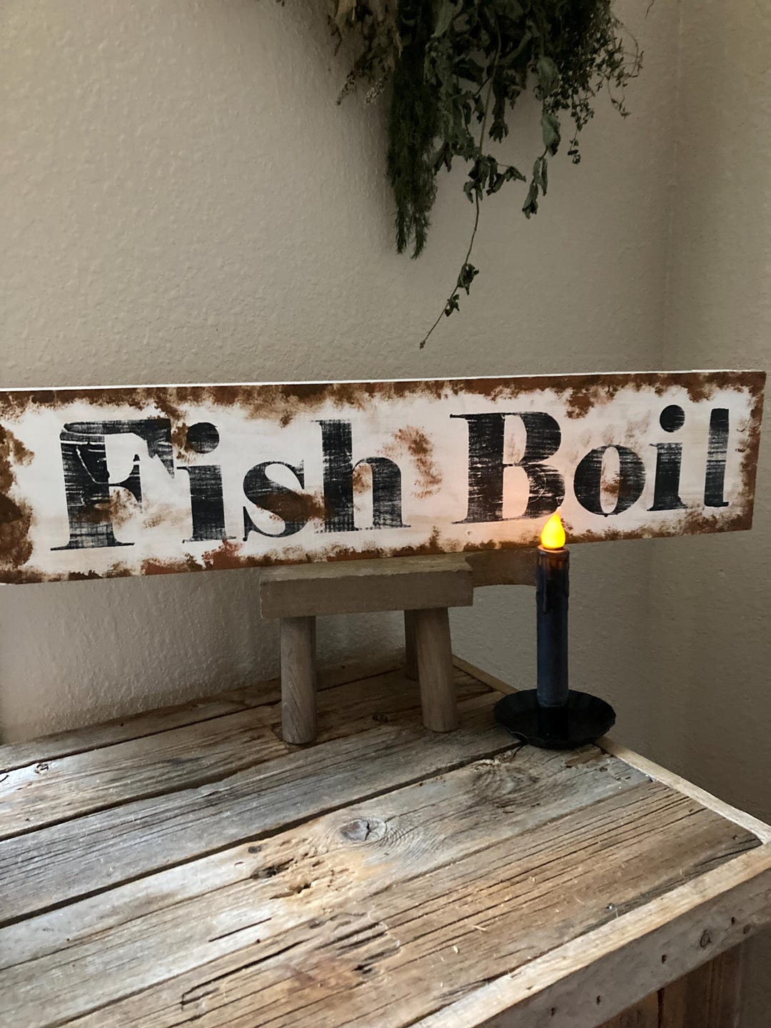 Distressed Fish Boil Sign/ Vintage Decor, Primitive Decor Rustic Sign ...