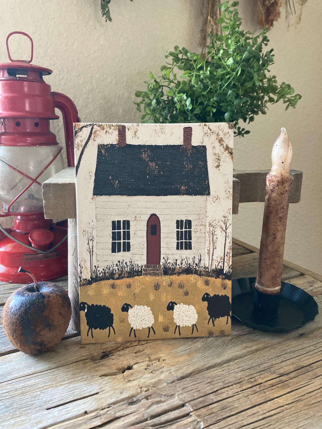 Primitive Saltbox Home With Sheep Print on Canvas / Primitives ...