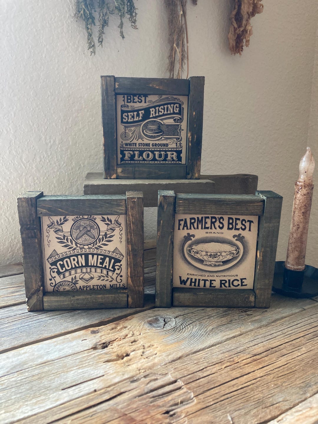 Vintage Rustic Kitchen Signs/ Flour White Rice Corn Meal Primitive ...