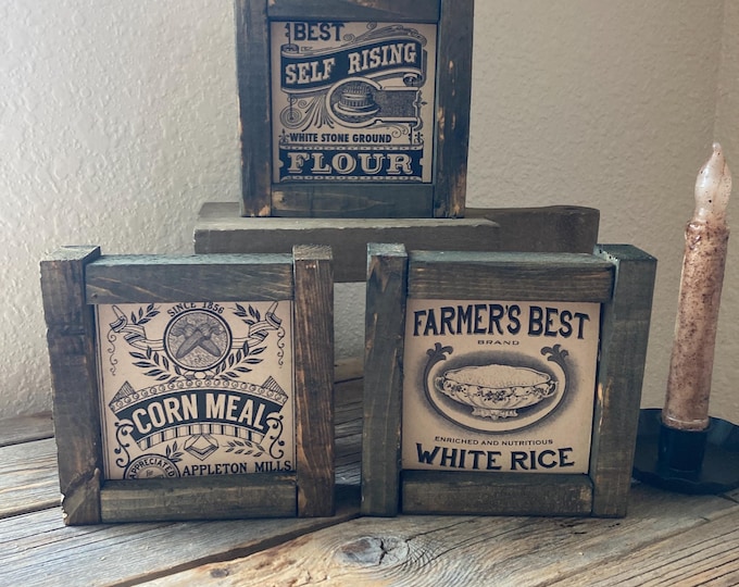 Vintage Rustic Kitchen Signs/ Flour White Rice Corn Meal Primitive ...
