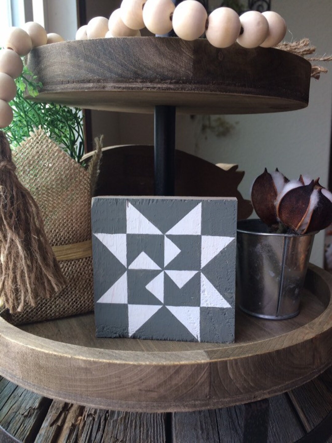 Barn Quilt Wood Block Tiered Tray Mini / Farmhouse Decor / Sign for ...