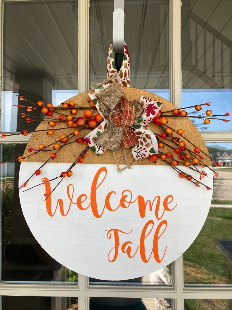 Welcome Fall Door Hanger / Fall Front Door Sign/ Farmhouse | Etsy