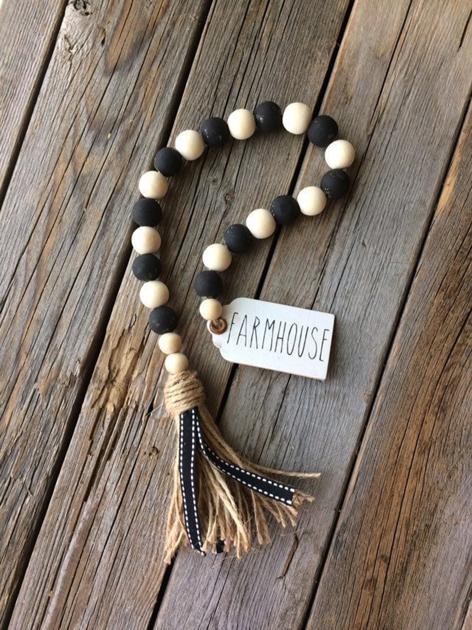 Farmhouse Wood Bead Garland/ Natural Wood Bead Garland - Etsy