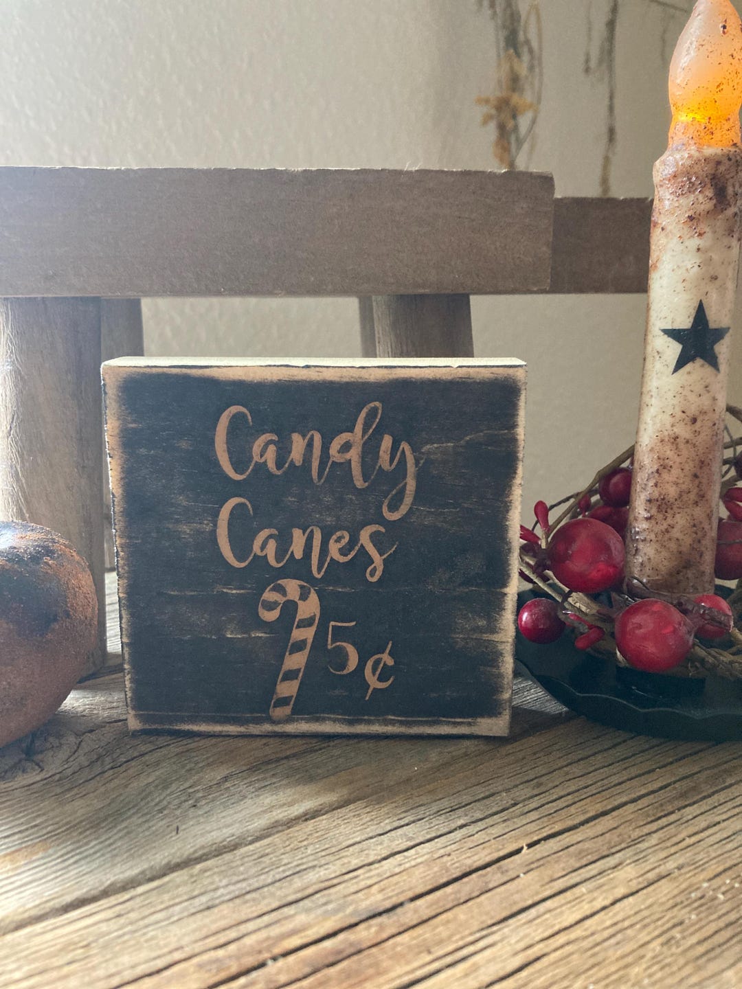 Primitive Candy Canes Wood Block Sign Vintage Decor, Primitive Decor ...