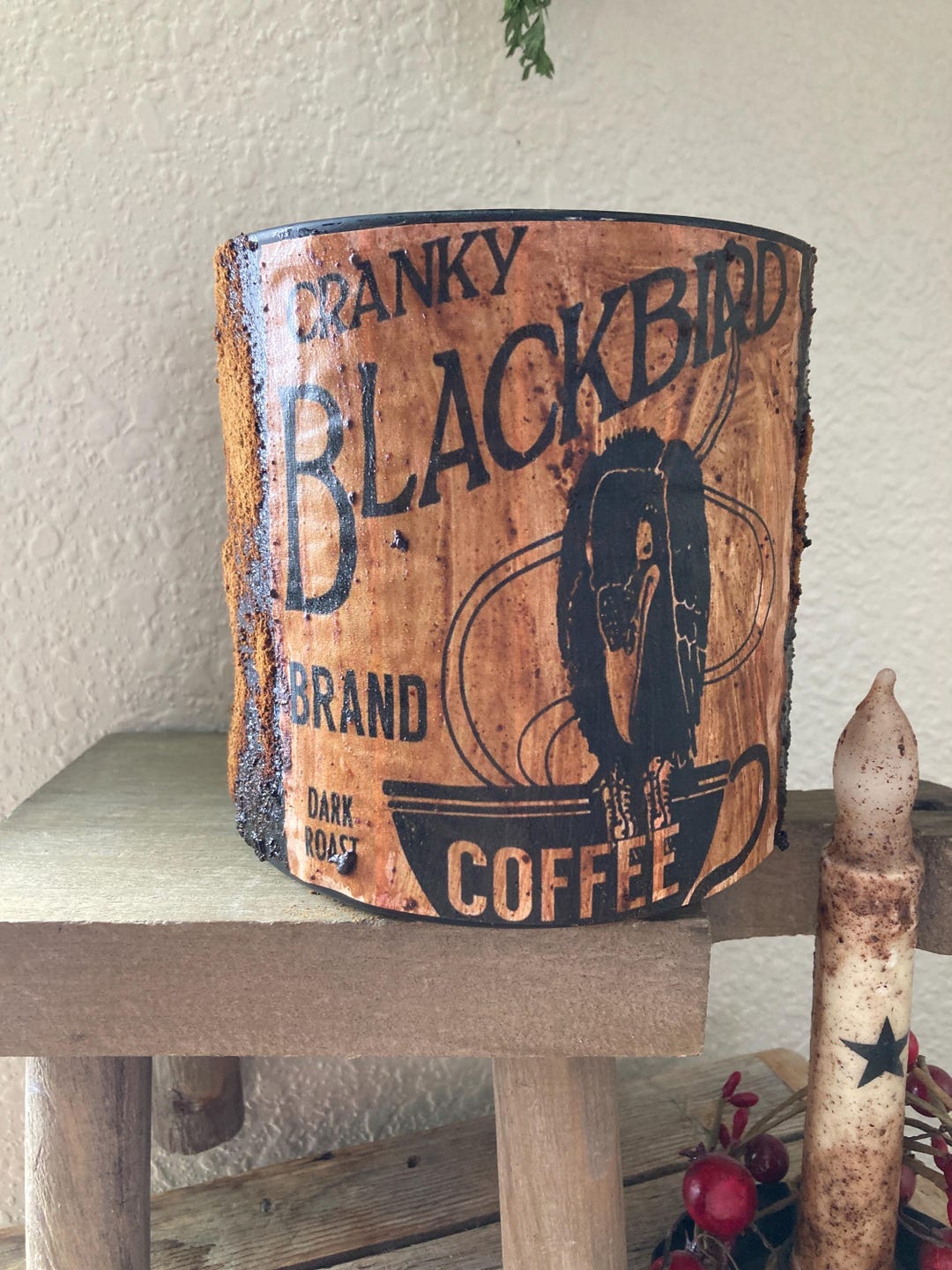Primitive Blackbird Coffee Jar /primitive Vase Decor Fall Decor ...