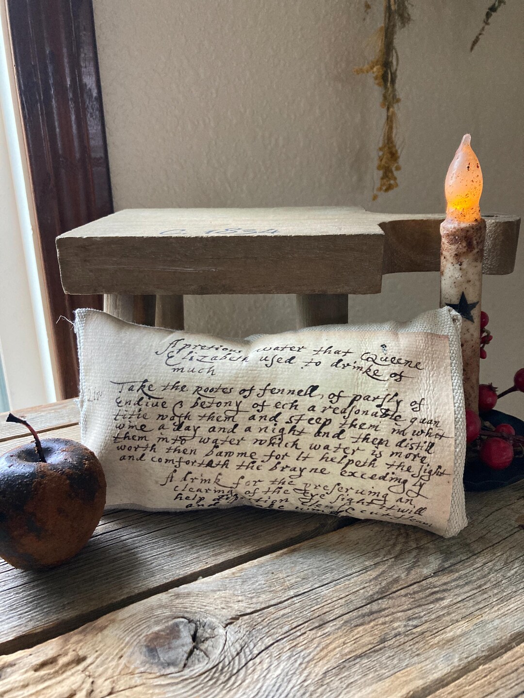 Primitive 1700s Recipe Queen Elizabeth Pillow/ Mini Prim Pillow / Dough ...