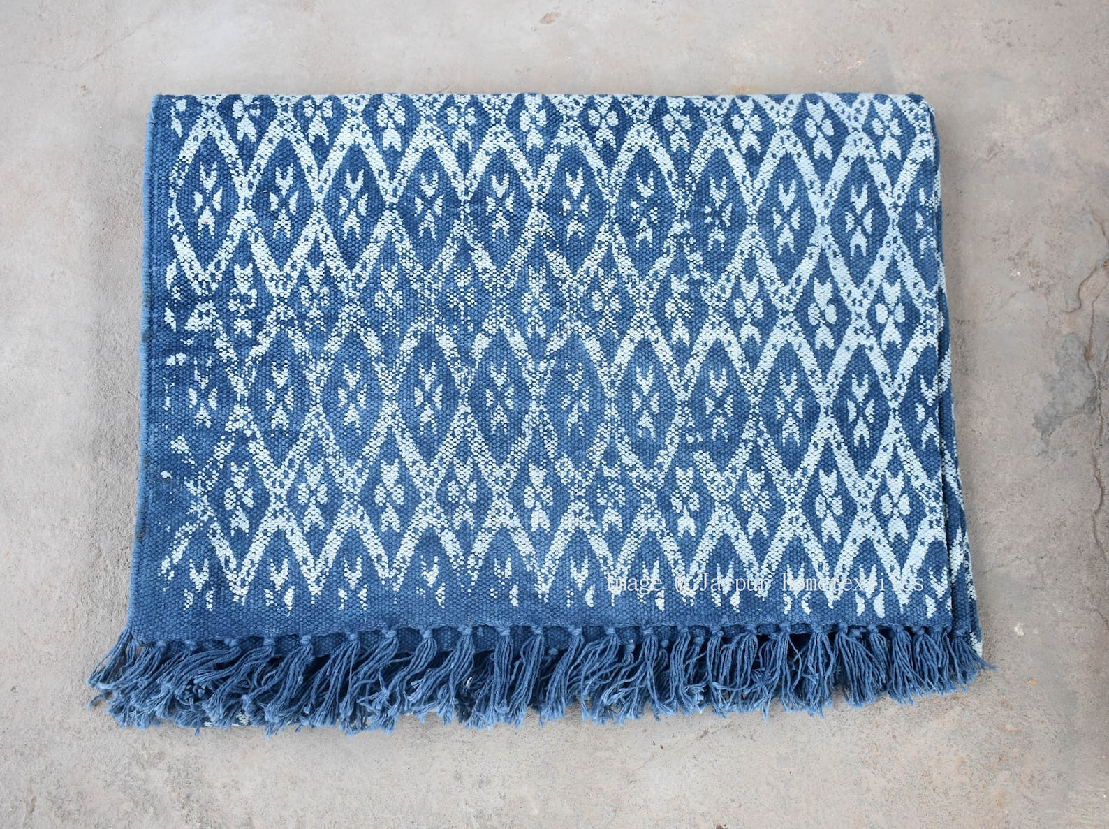 Indigo Block printed Handmade Cotton Rug Dhurrie Handmade | Etsy