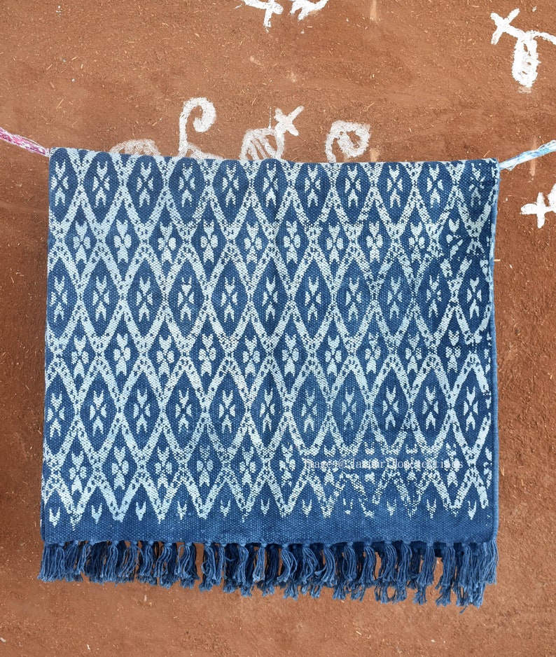 Indigo Block Printed Handmade Cotton Rug Dhurrie Handmade - Etsy