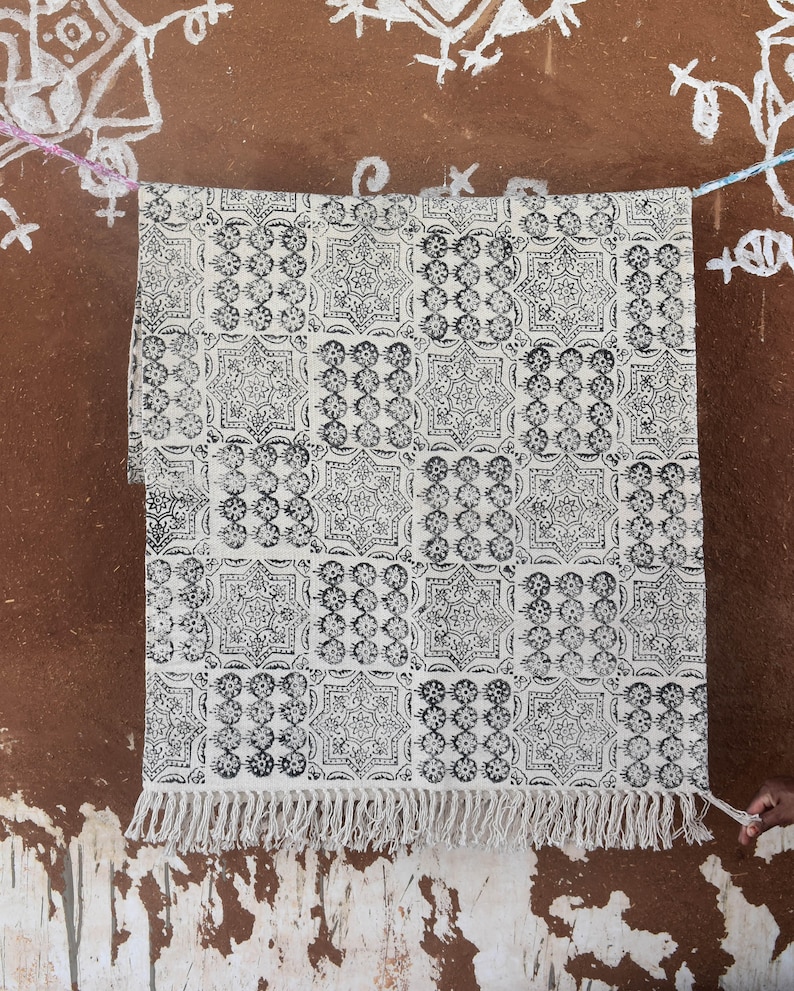 Off White/ Black Border Cotton Rug Modern Rug Geometric Rug | Etsy