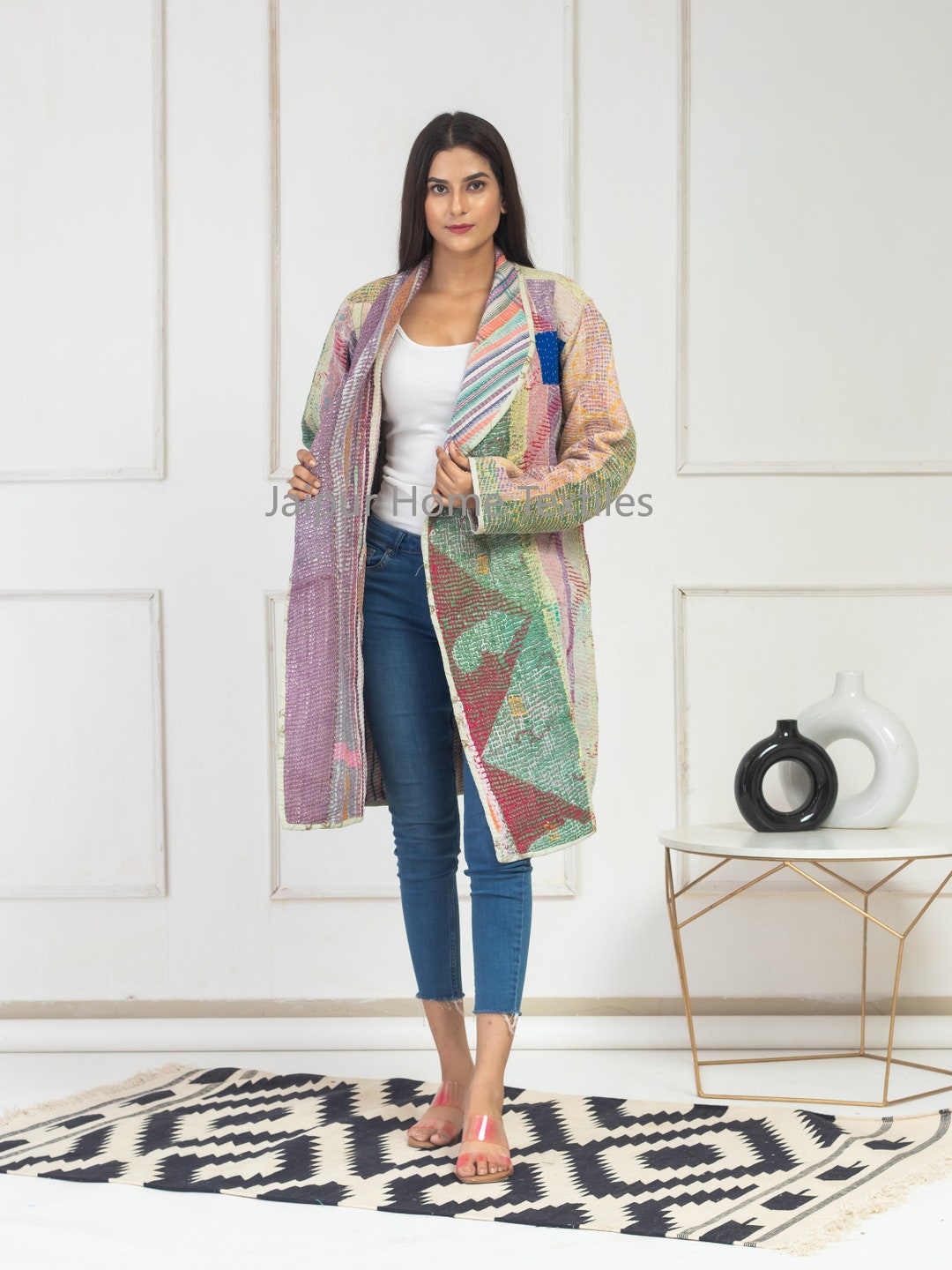 L SIZE Vintage Kantha Jacket, Kantha Vest, Vintage Kantha Coat, Womens ...