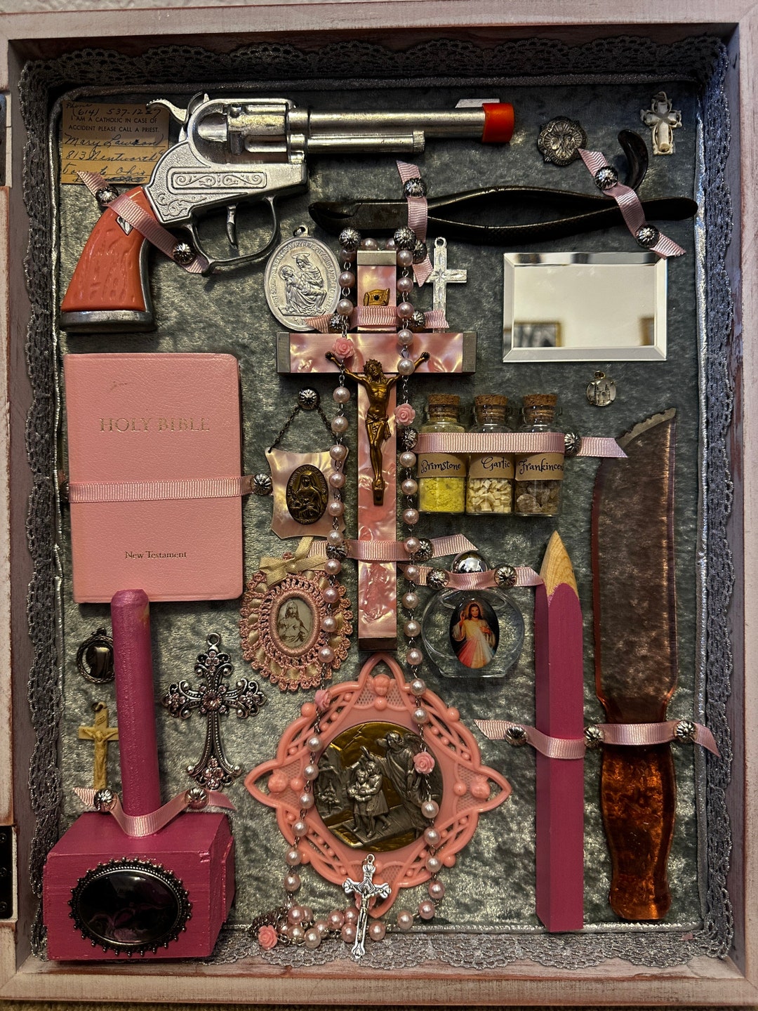 Vampire Slayer Kit, Shadow Box, Dracula Memorabilia, Crucifix, Rosary ...