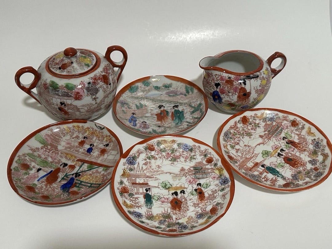 Antique Japanese Kutani Porcelain Tea Set; Hand-painted Geisha Ware - Etsy