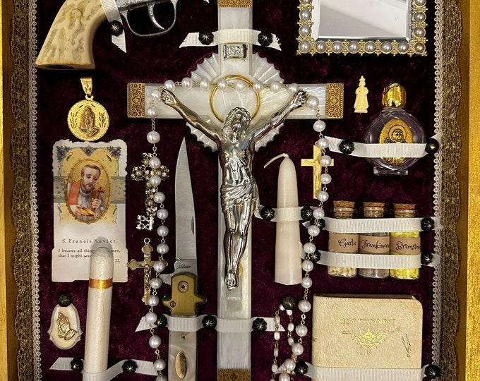 Vampire Slayer Kit, Shadow Box, Dracula Memorabilia, Crucifix, Rosary ...