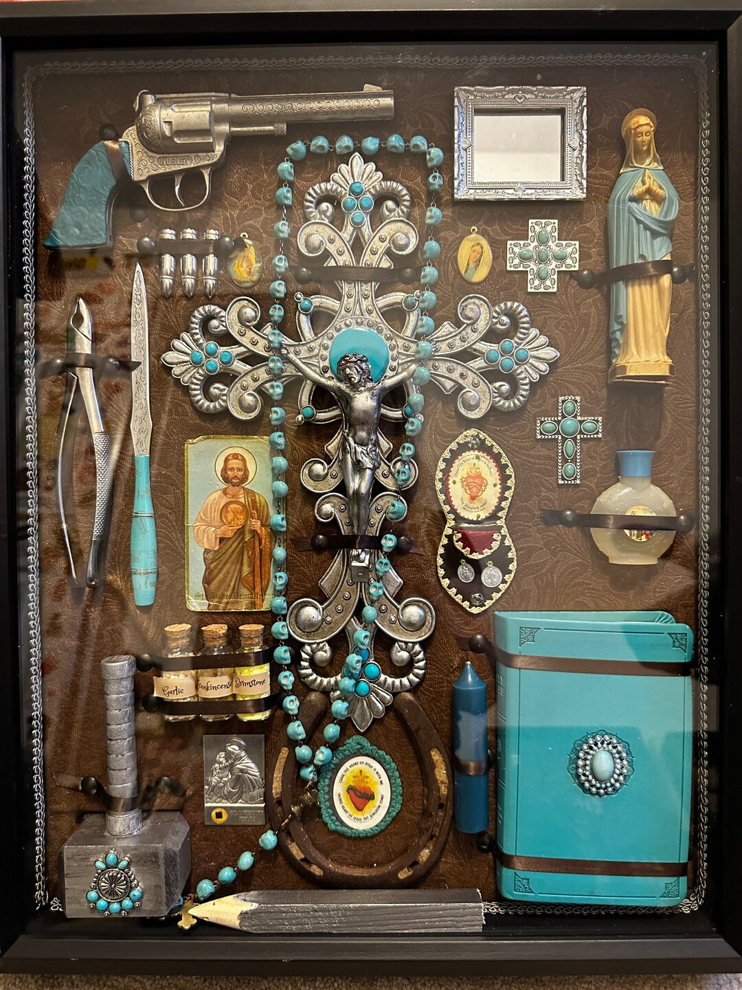 Vampire Slayer Kit, Shadow Box, Dracula Memorabilia, Crucifix, Rosary ...