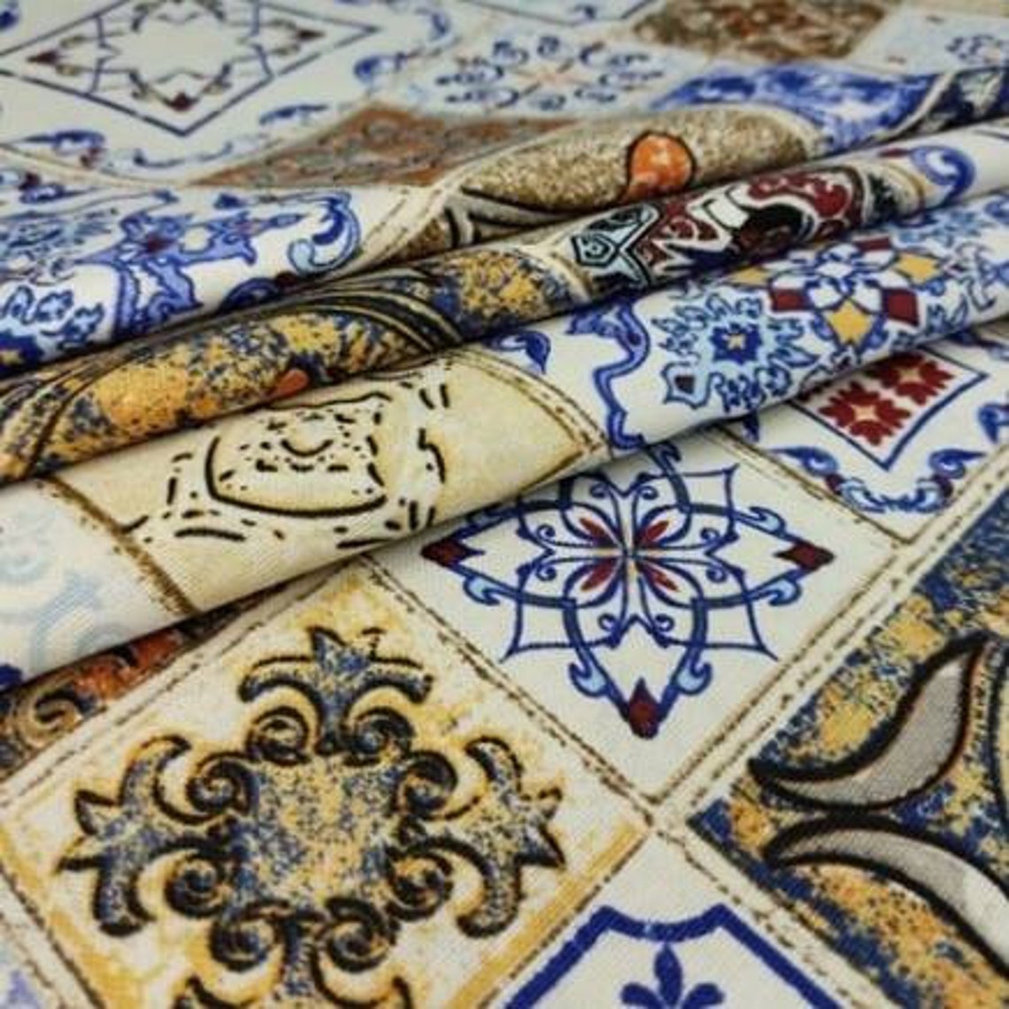Portuguese Tiles Upholstery Fabric by Yard Majolica Pattern - Etsy