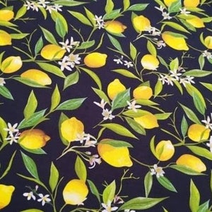 Lemons Print Fabric by the Yard, Botanical Citrus Fruit Upholstery ...