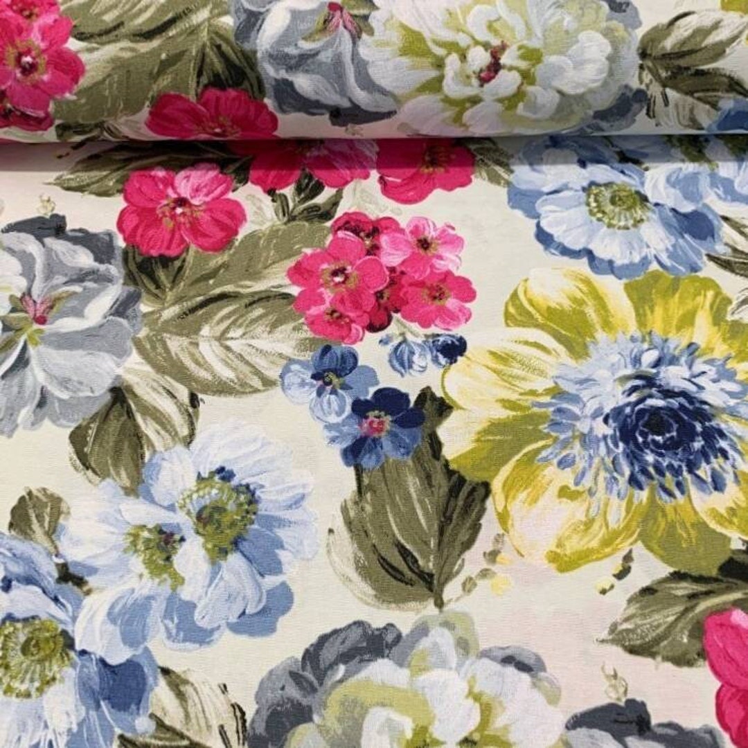 Floral Upholstery Fabric by Yard, Watercolor Retro Fabric, Large ...