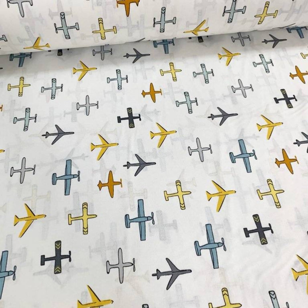 Airplanes Cotton Fabric, 94" Wide Poplin, Aircrafts Fabric by the Yard ...