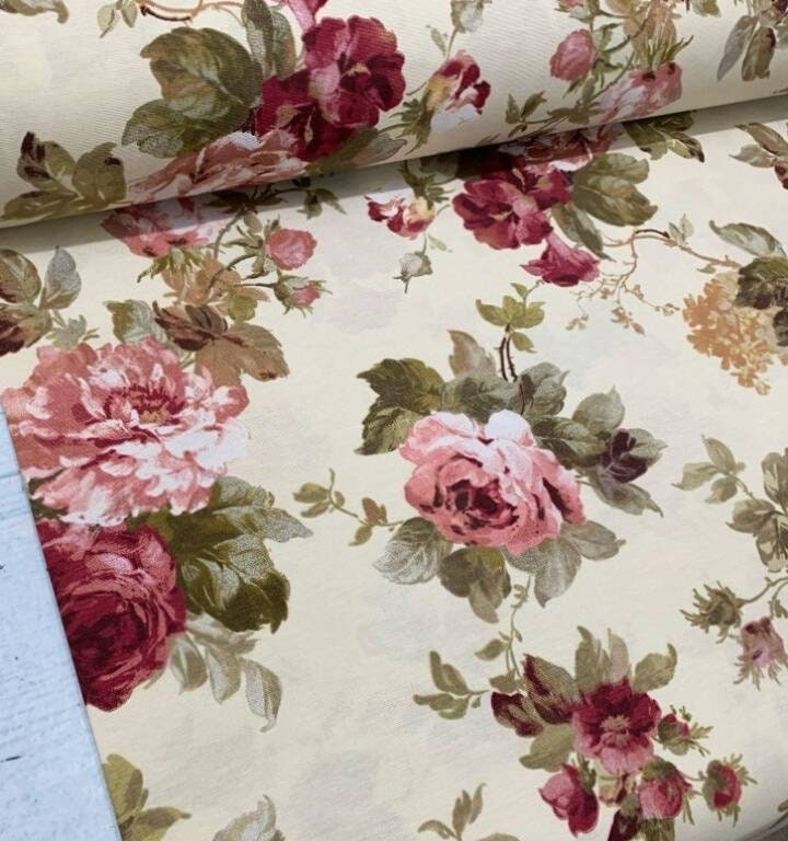 Farmhouse Cottage Floral Fabric Roses Upholstery Fabric by - Etsy