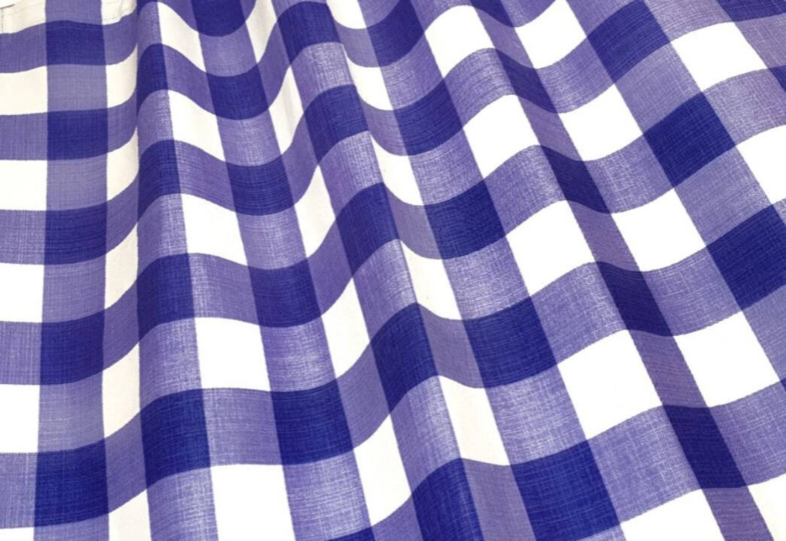 Blue & White Buffalo Check Fabric, Linen Look Plaid Material, 55" Wide ...