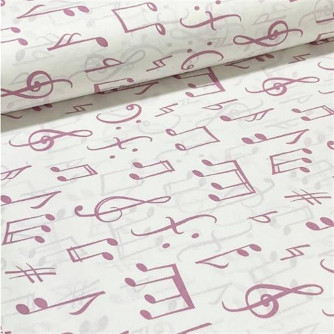 Pink White Musical Notes 100% Cotton Fabric, 94" Extra Wide Music ...