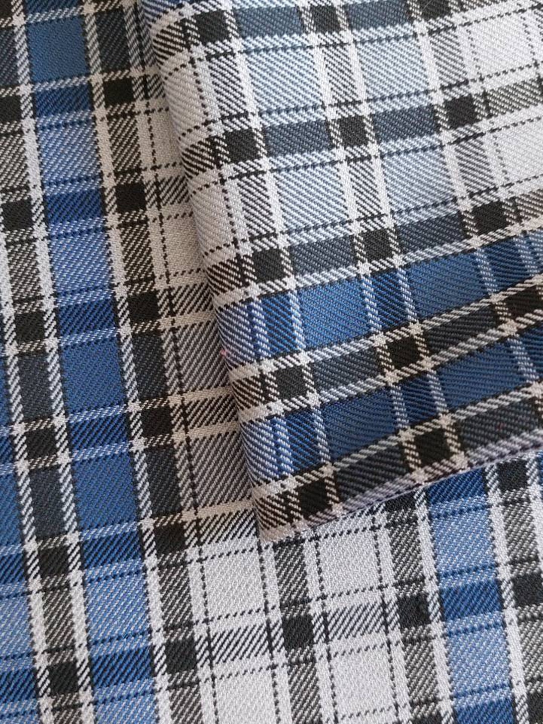 Blue Gray Tartan Check Plaid Fabric for Dressmaking Skirt Waistcoat ...