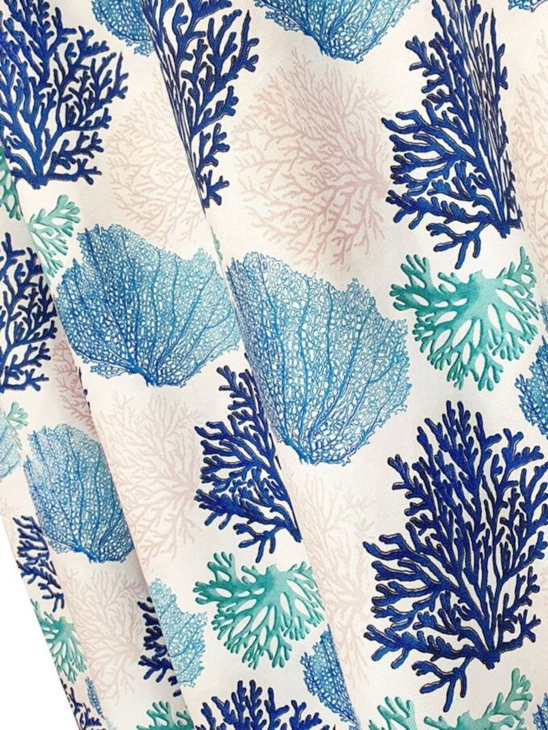 Coral Reef Fabric by the Yard, Blue and Mint Marine Fabric, Nautical ...