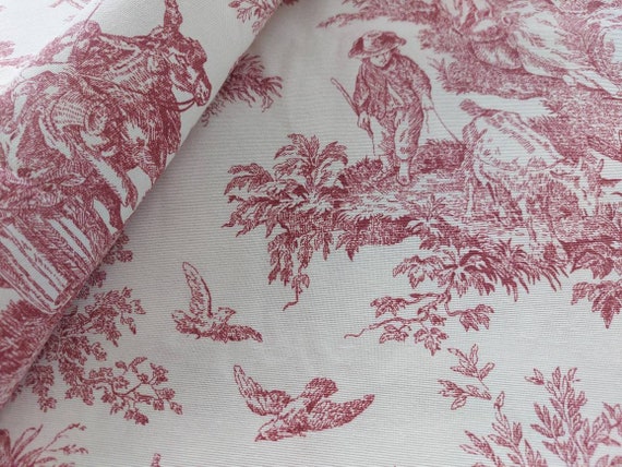 Antique Red Toile Upholstery Fabric by the Yard Retro Fabric - Etsy