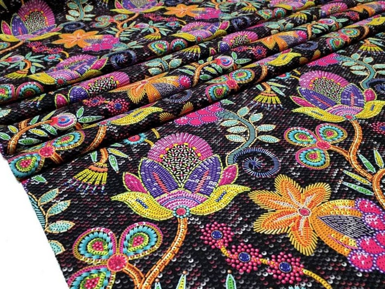 Boho Upholstery Fabric by the Yard Suzani Sequin Embroidered | Etsy