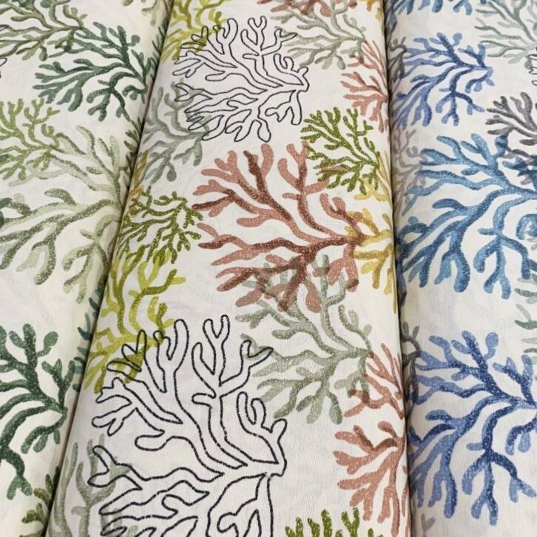 Coral Reef Upholstery Fabric, Nautical Marine Cotton Canvas by the Yard ...