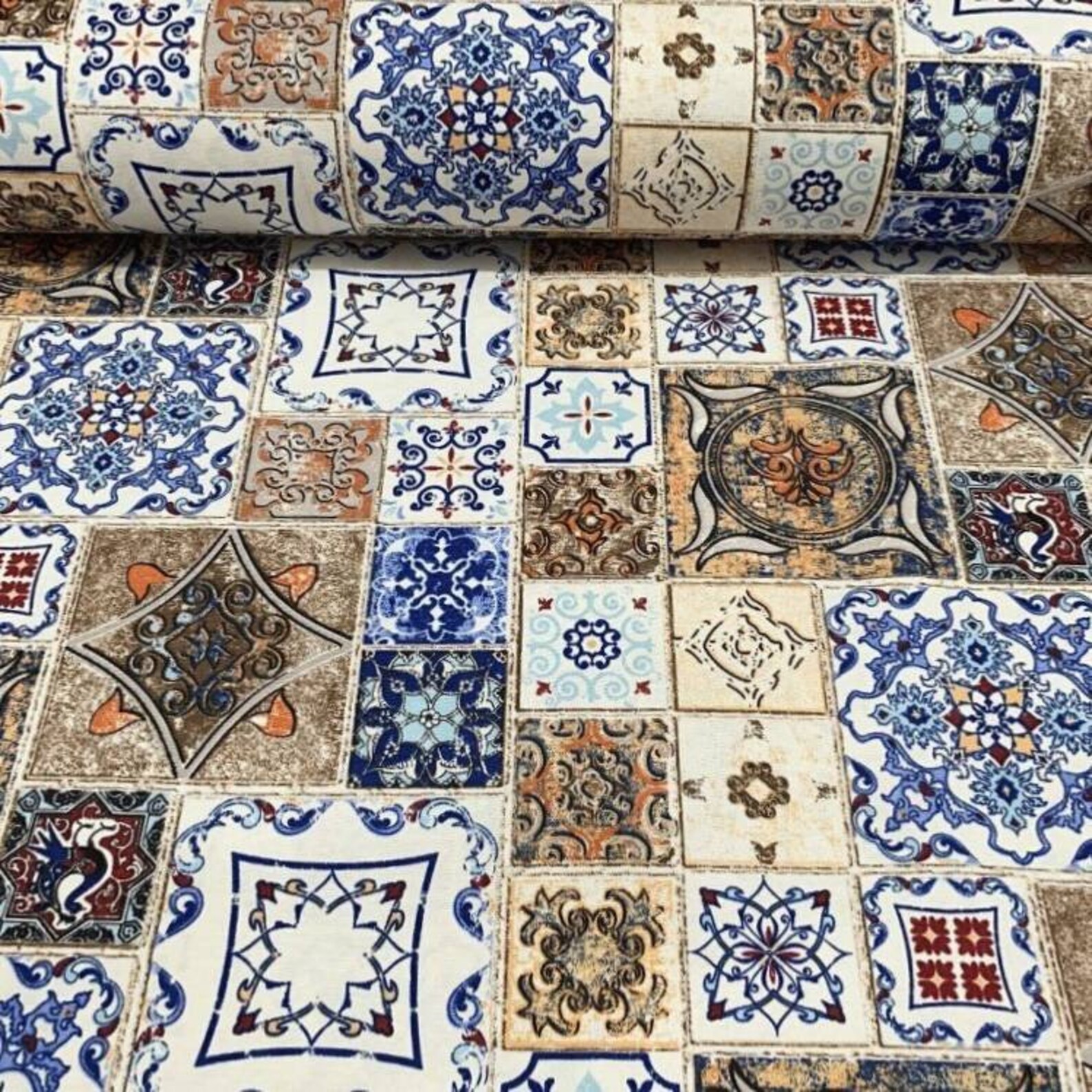 Portuguese Tiles Upholstery Fabric by Yard Majolica Pattern - Etsy