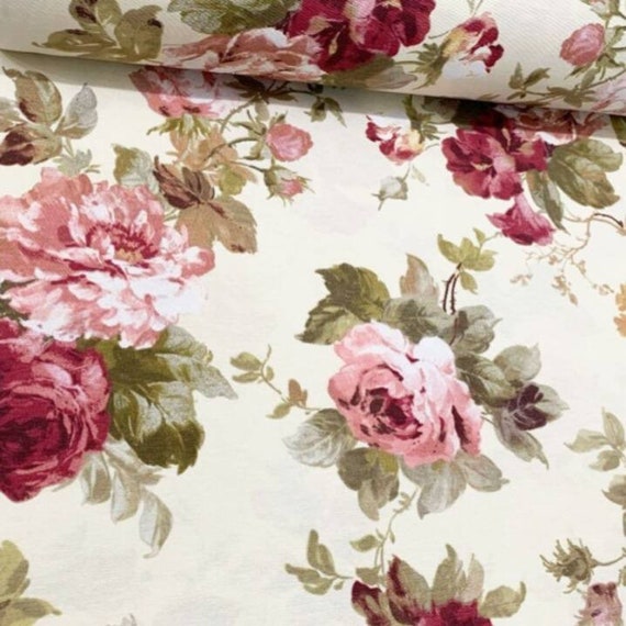 Farmhouse Cottage Floral Fabric Roses Upholstery Fabric by - Etsy