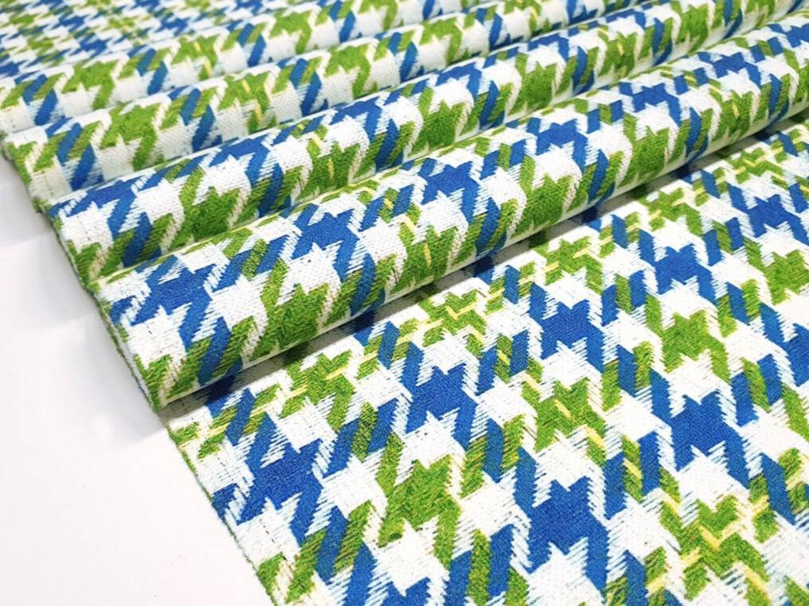 Blue and Green Houndstooth Upholstery Fabric Geometric Fabric - Etsy