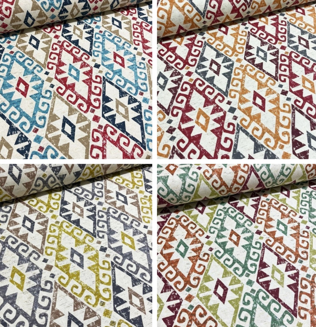 Southwest Aztec Upholstery Fabric by the Yard, Distressed Look Cotton ...