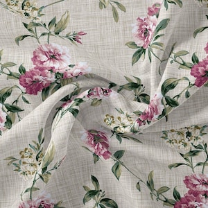 Floral Roses Farmhouse Upholstery Fabric by the Yard, Linen Look ...