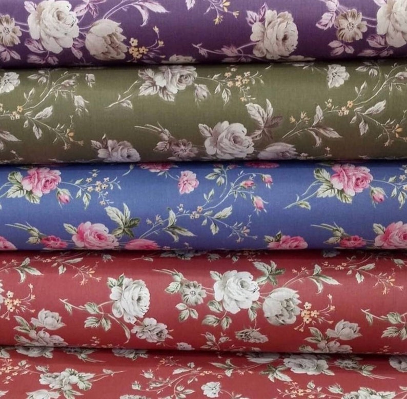 6 Color Shabby Chic Roses Fabric by the Yard 100% Cotton - Etsy