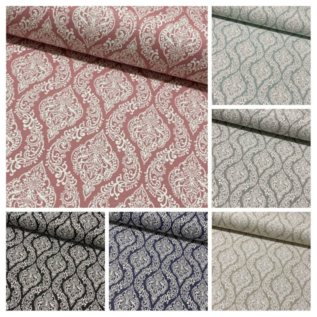 6 Color Damask Upholstery Fabric by the Yard, Cotton Canvas Fabric for ...