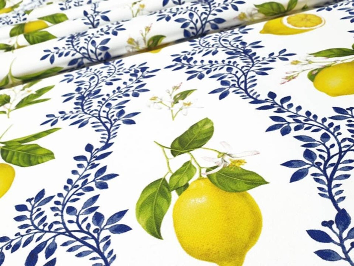 Lemon Fabric, Upholstery Fabric by the Yard, Botanical Kitchen Fabric ...