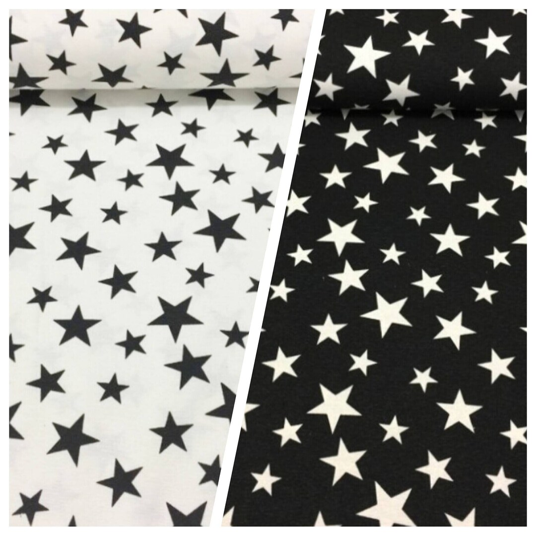 Black and White Stars Fabric, Upholstery Fabric by the Yard, Cotton ...