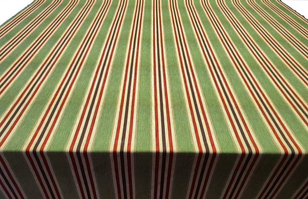 Green Striped Fabric by the Yard, Printed Upholstery Fabric, Linen Look ...