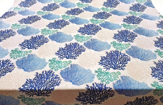 Coral Reef Fabric by the Yard Blue and Mint Marine Fabric - Etsy