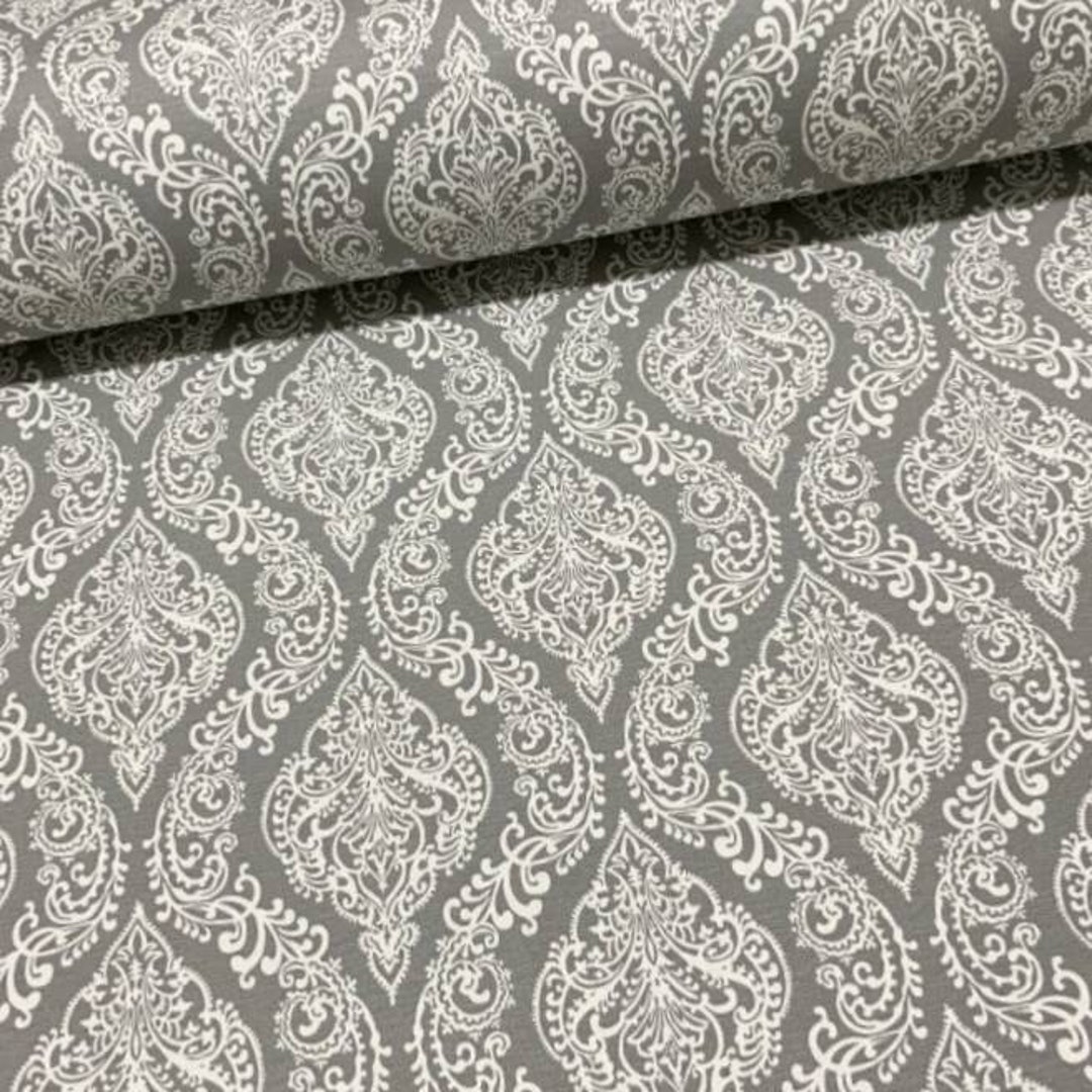 Grauer Damast Stoff als Meterware, Polsterstoff für Stuhl Sofa Vorhang ...
