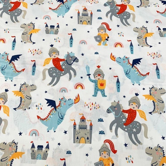 Kids' Fabric by the Yard Knight Castle Dragon Fabric - Etsy